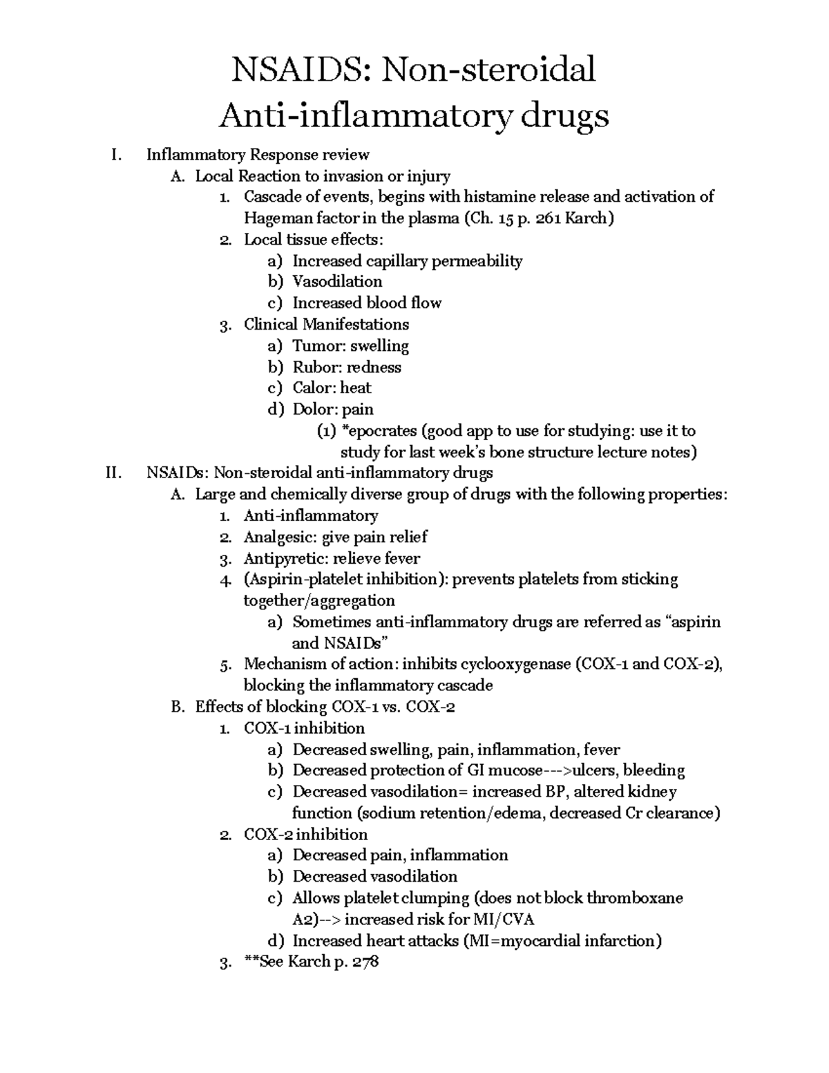 N220 Week 5 Nsaids LECTURE NOTES - Anti-inflammatory drugs I ...