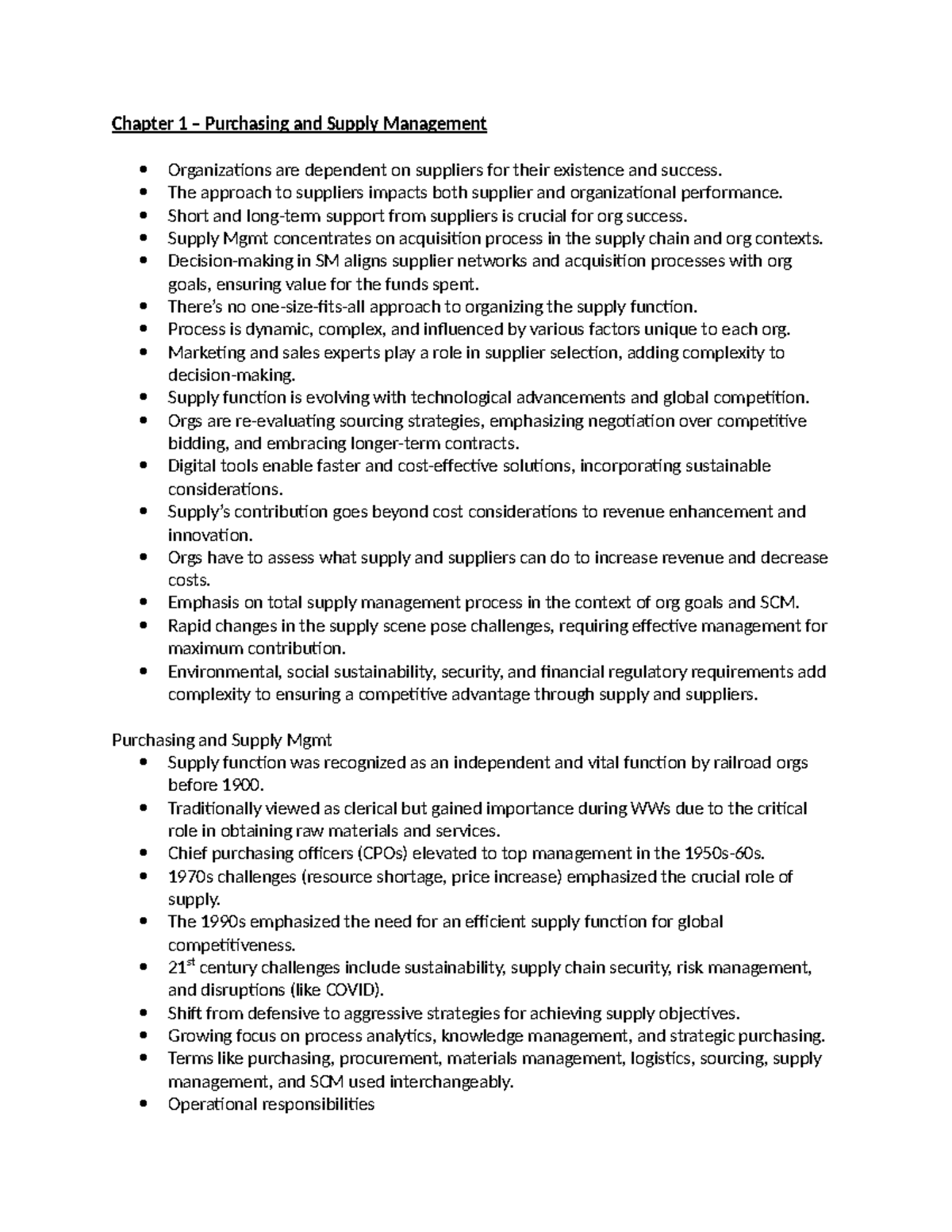 Textbook Notes - Procurement & SM - Chapter 1 – Purchasing and Supply ...