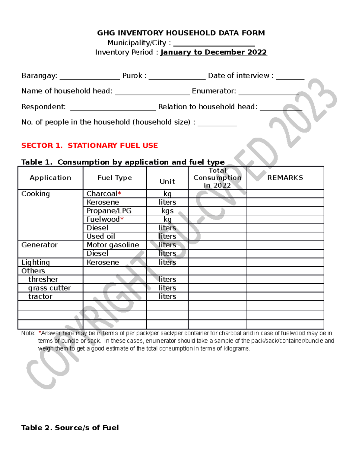 GHGi household - mdkafhajlhfjahfjla - GHG INVENTORY HOUSEHOLD DATA FORM ...