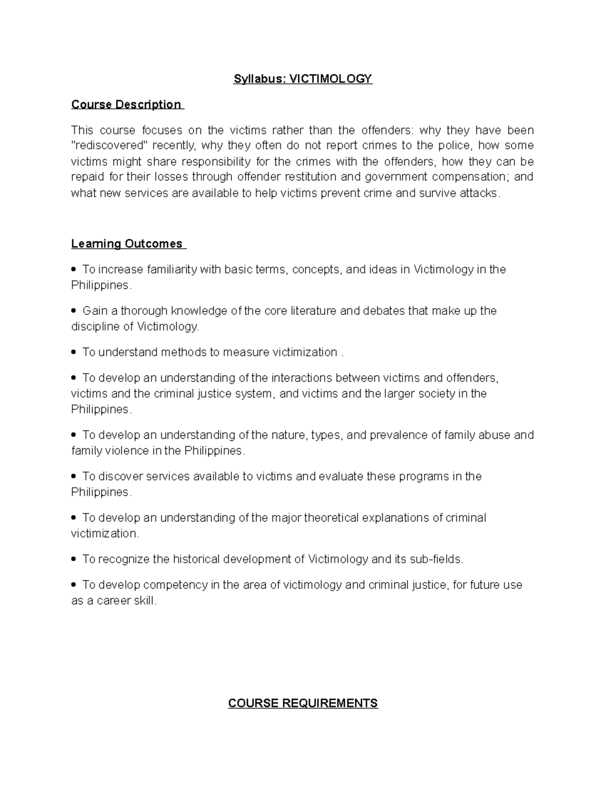 MSC 108 Victimology - the possession of an outlook, arising from real ...