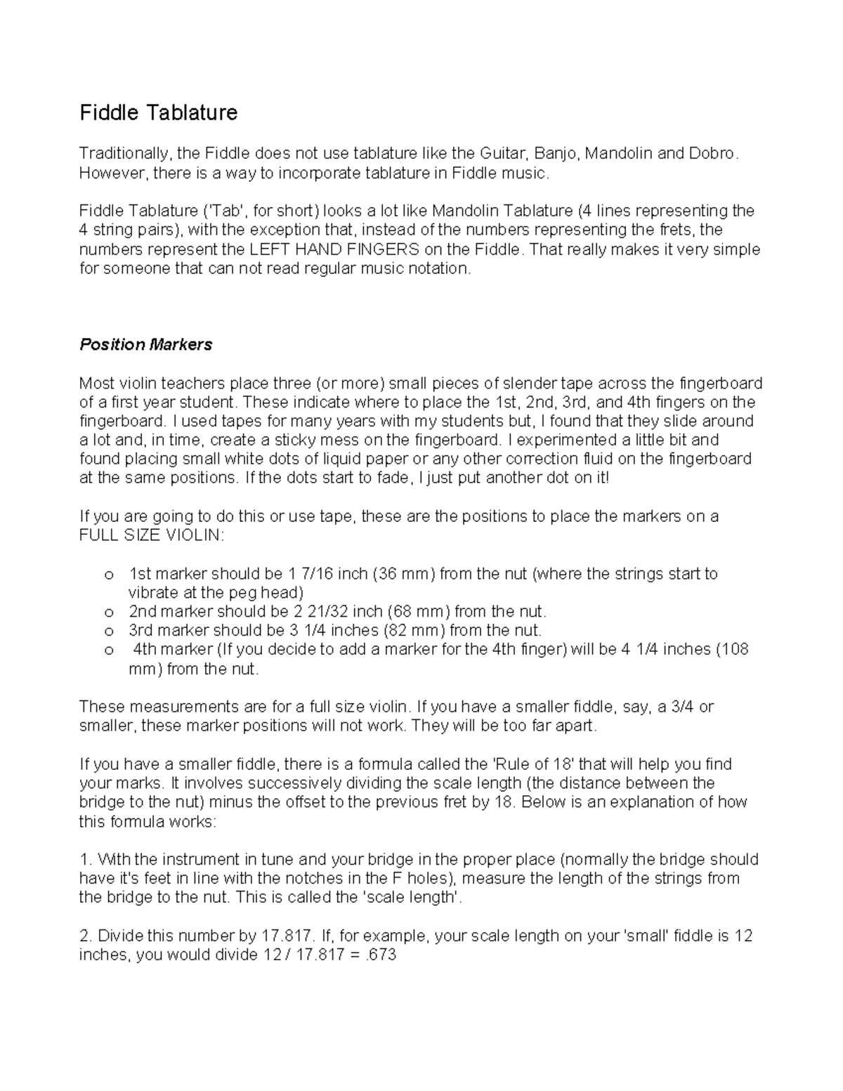 Fiddle notation - Free - Fiddle Tablature Traditionally, the Fiddle ...