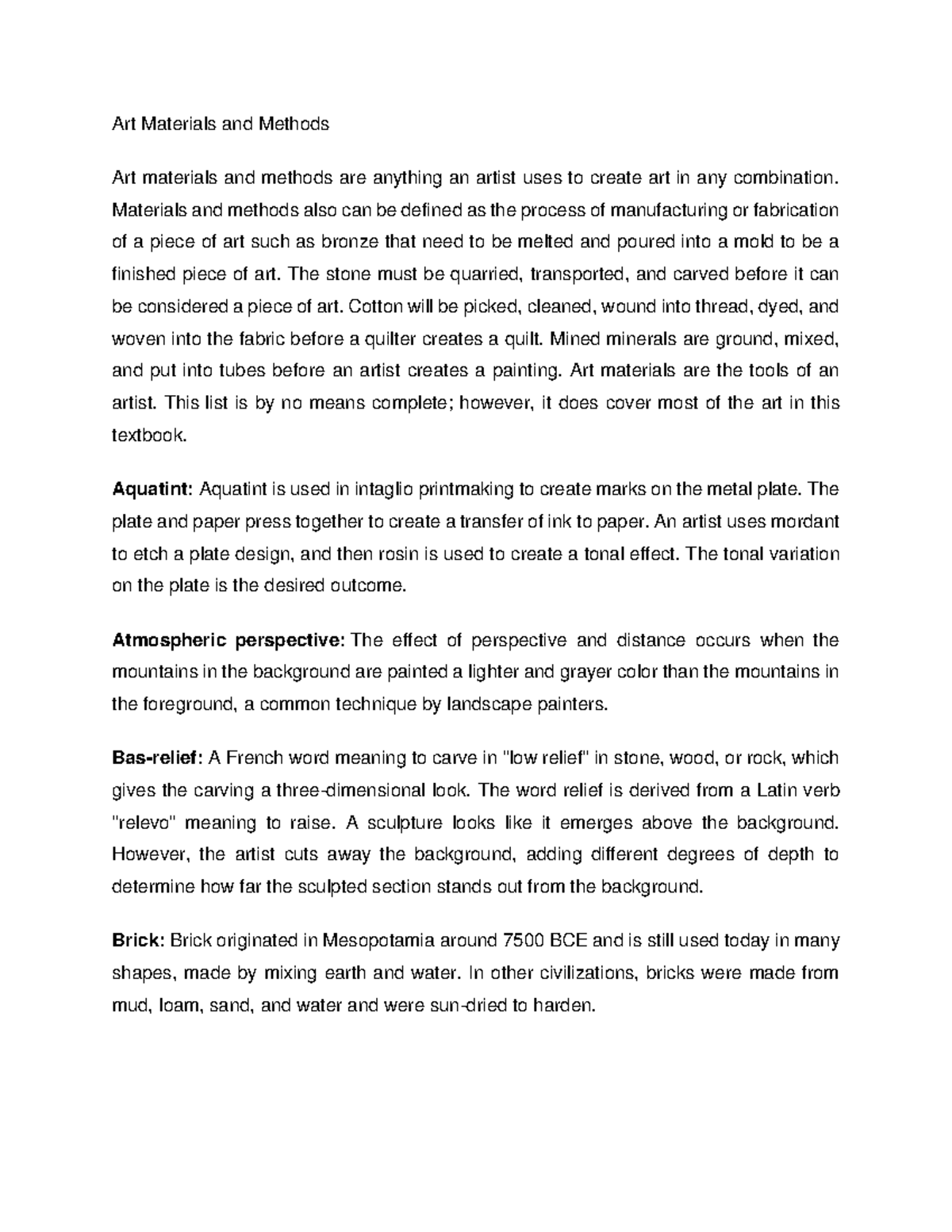 Art Materials and Methods - Materials and methods also can be defined ...