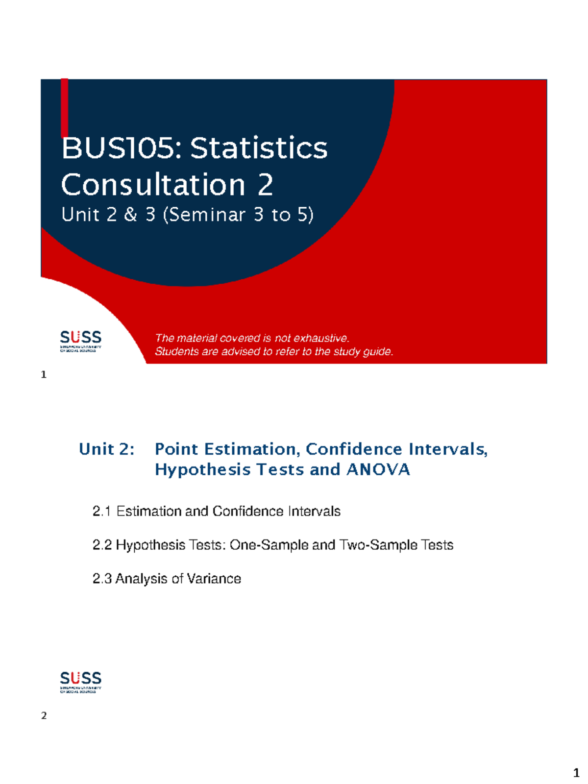 BUS105 Consultation 2 - BUS105: Statistics Consultation 2 Unit 2 & 3 (Seminar 3 to 5) The - Studocu