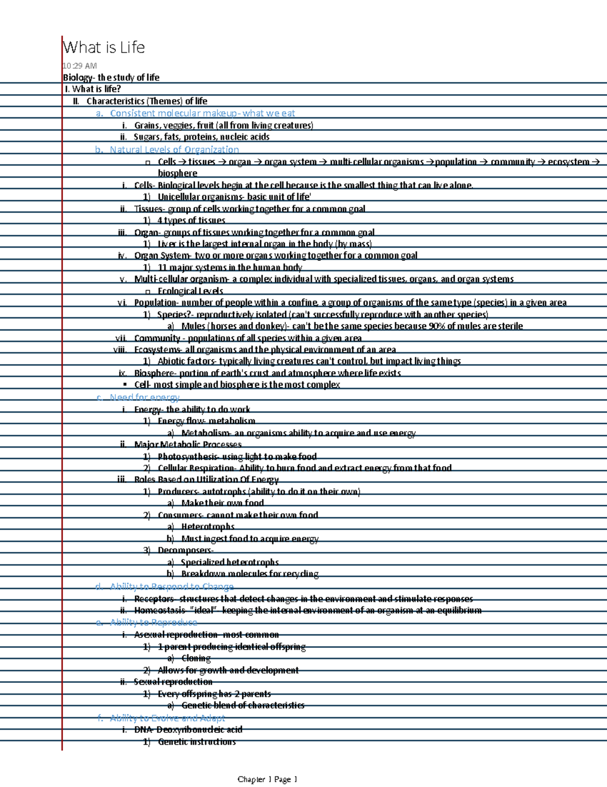 Chapter 1 - Professor Rothering - Biology - the study of life I. What ...