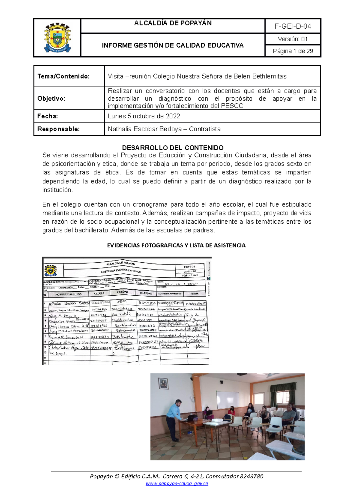 Informe Gestion DE Calidad OCT-NOV - INFORME GESTIÓN DE CALIDAD ...