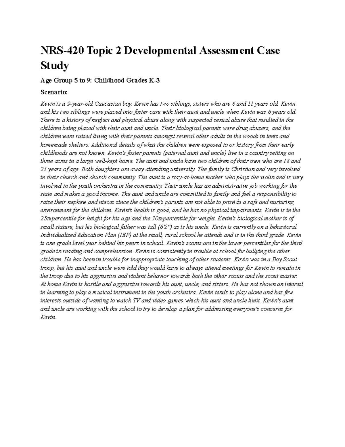 Adpie NRS-420 - n/a - NRS-420 Topic 2 Developmental Assessment Case ...