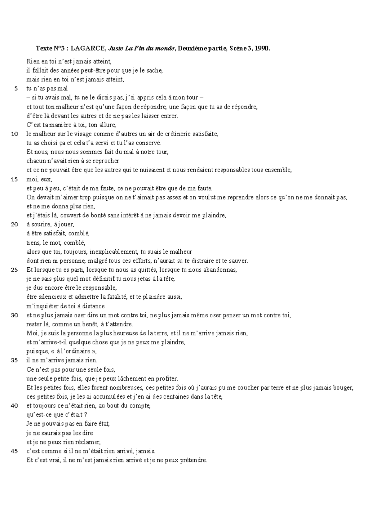 Texte nc2b03 deuxieme partie scene 3 - Texte N°3 : LAGARCE, Juste La ...