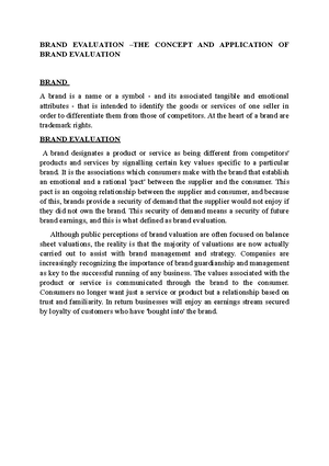 Methods OF Brand Evaluation 2 - METHODS OF BRAND EVALUATION Brand ...