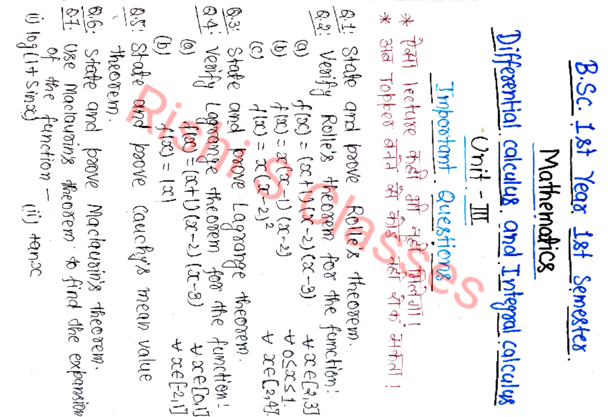 Bsc 1st sem maths important questions unit 3 - B Lst Yeaa ist Semeskex ...