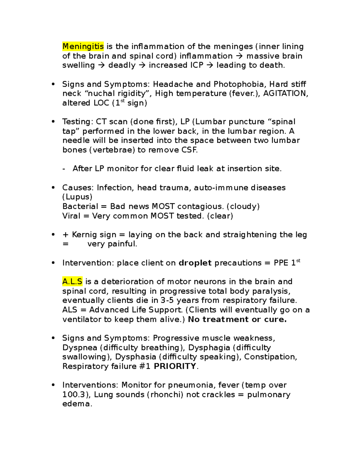 Exam 5 Notes - Meningitis is the inflammation of the meninges (inner ...