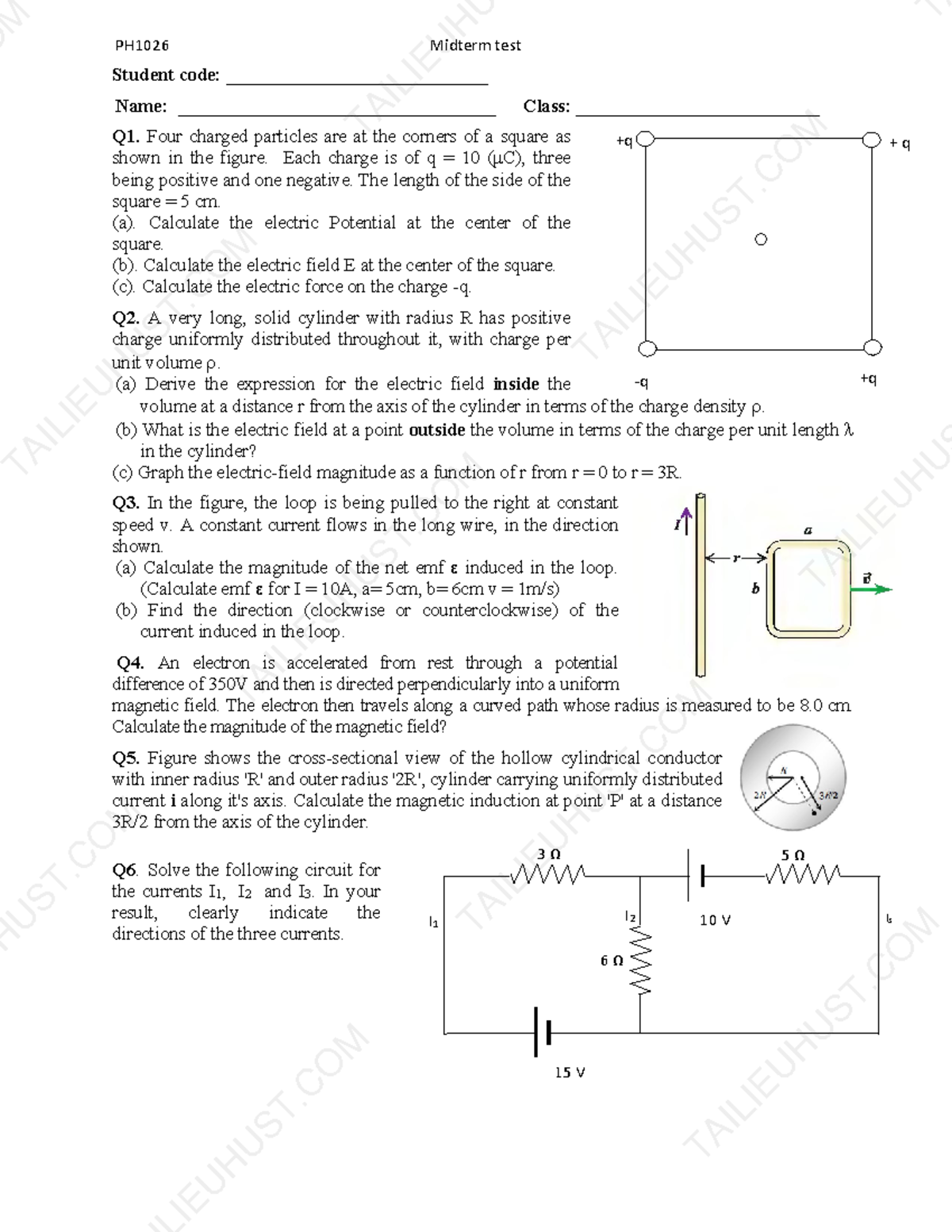 Midterm test PH1026 -2021 - PH1026 Midterm test Student code