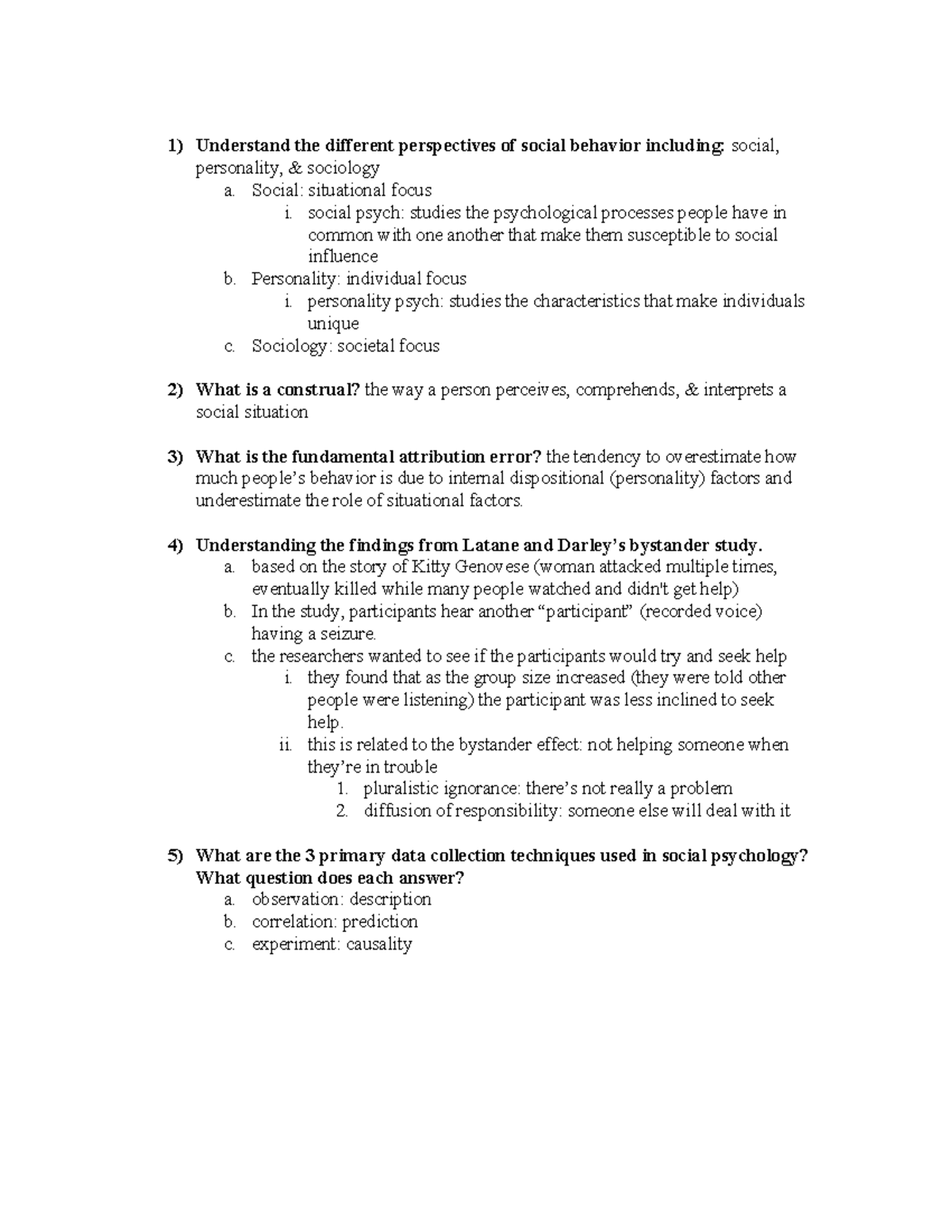 Exam 1 Social Psych_study_guide - 1) Understand the different ...