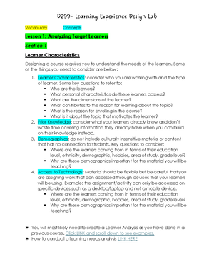 E. Camacho D299 Task 1 - D299 Task 1 - TASK 1 Creating the eLearning Experience Elda Y. Camacho ...