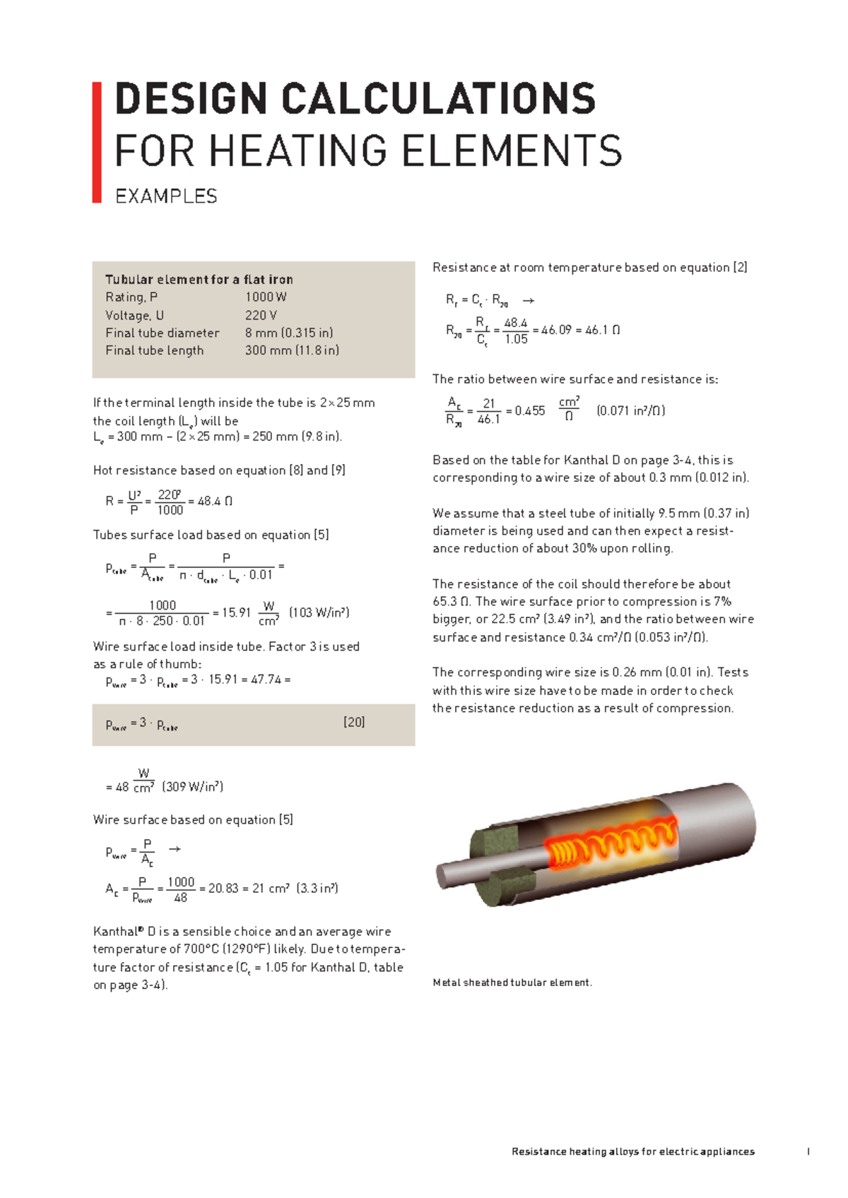 Design-calculations examples - Metal sheathed tubular element. EXAMPLES ...