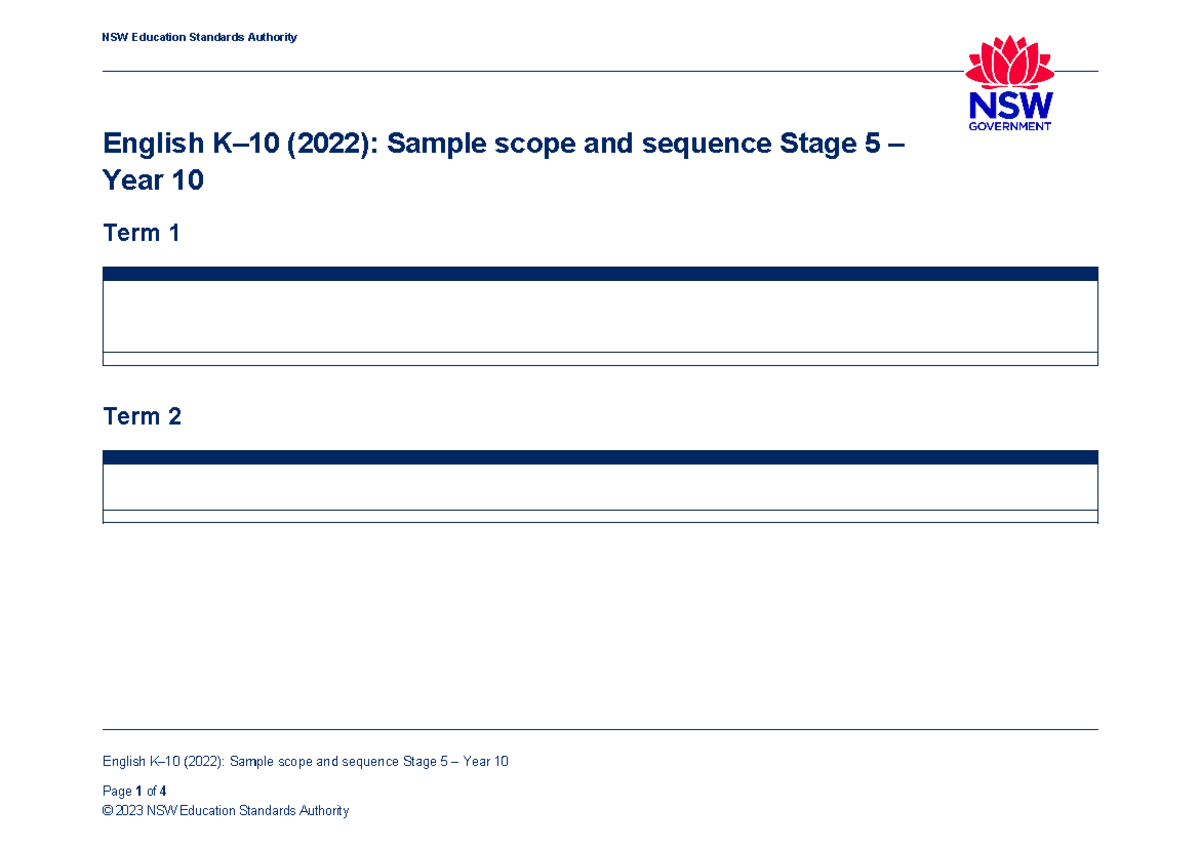 English k 10 2022 sample scope and sequence stage 5 year 10 - NSW ...