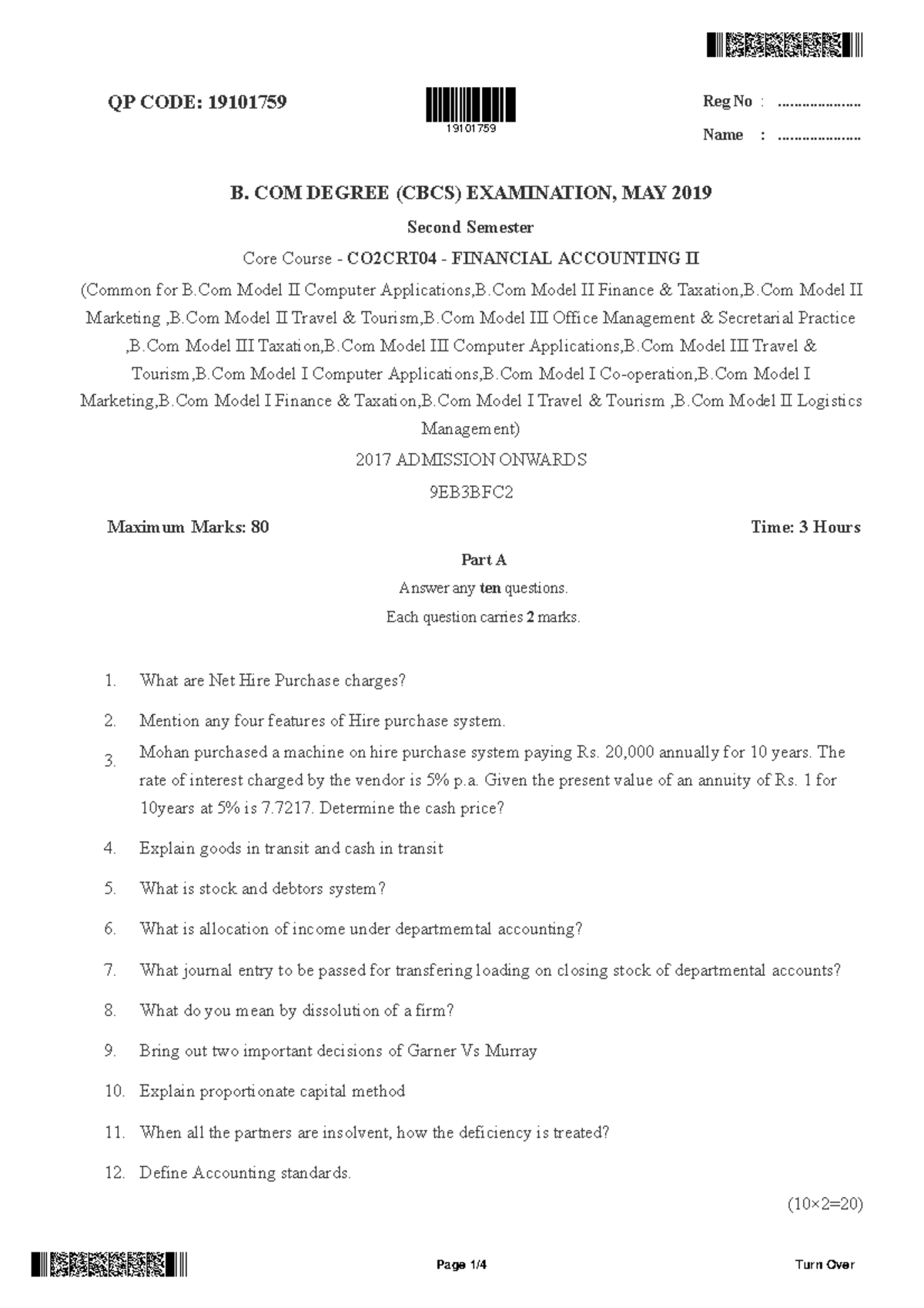 Financial accounting 3 - QP CODE: 19101759 Reg No : ..................... Name : - Studocu