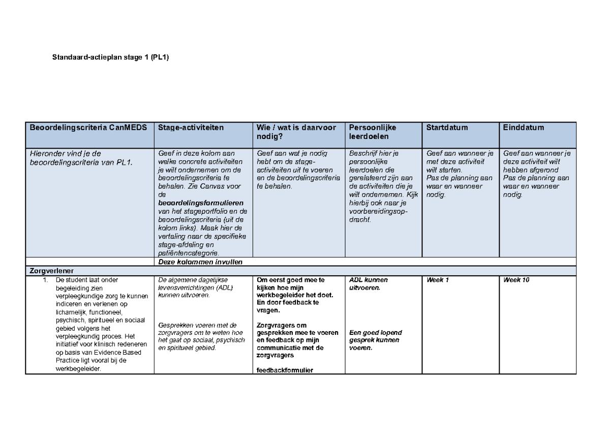Stage actieplan PL1 2023 - Standaard-actieplan stage 1 (PL1 ...