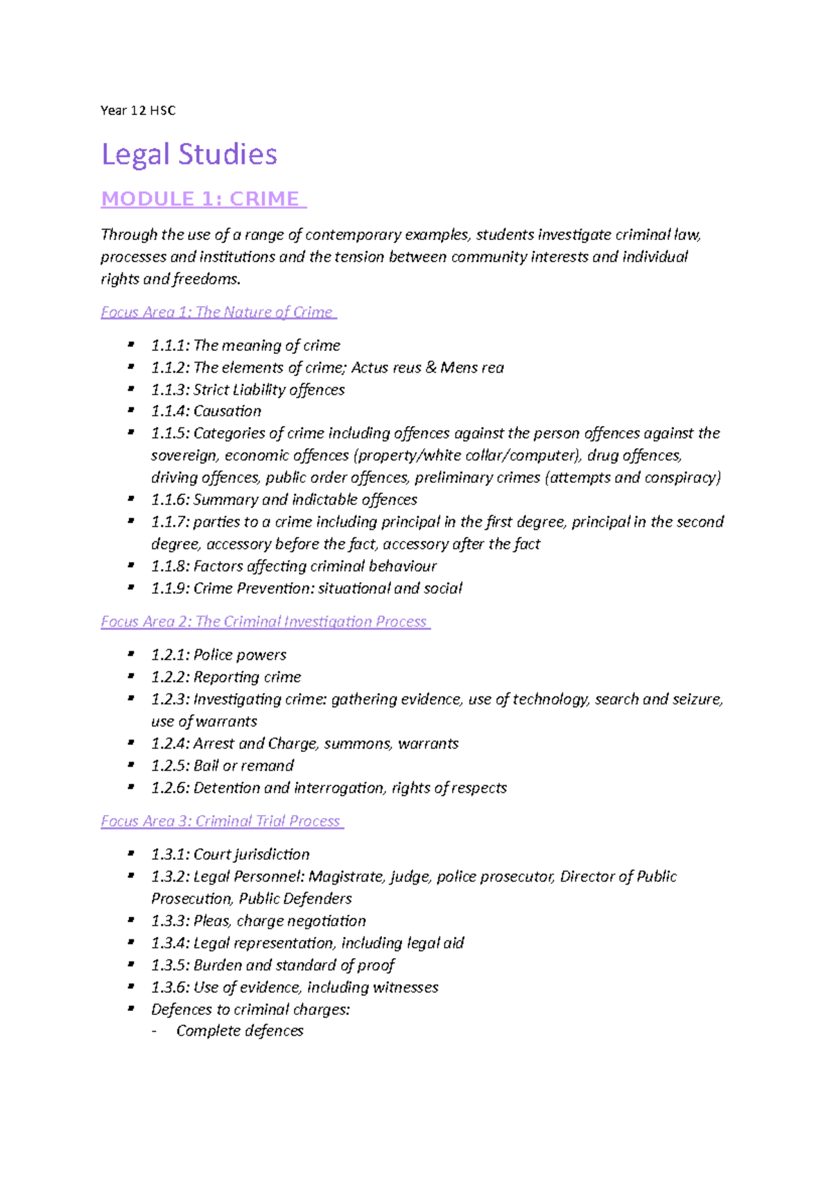 Legal HSC Summary Module 1 - Year 12 HSC Legal Studies MODULE 1: CRIME ...