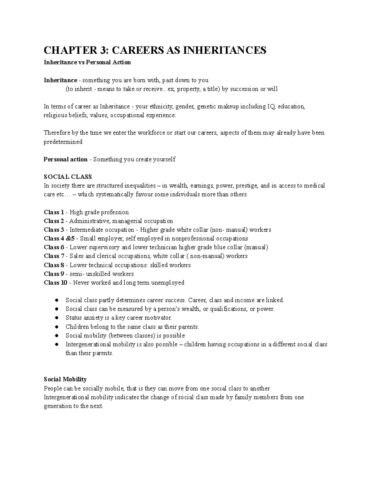 Career Management HRM 4430 - CHAPTER 3: CAREERS AS INHERITANCES ...