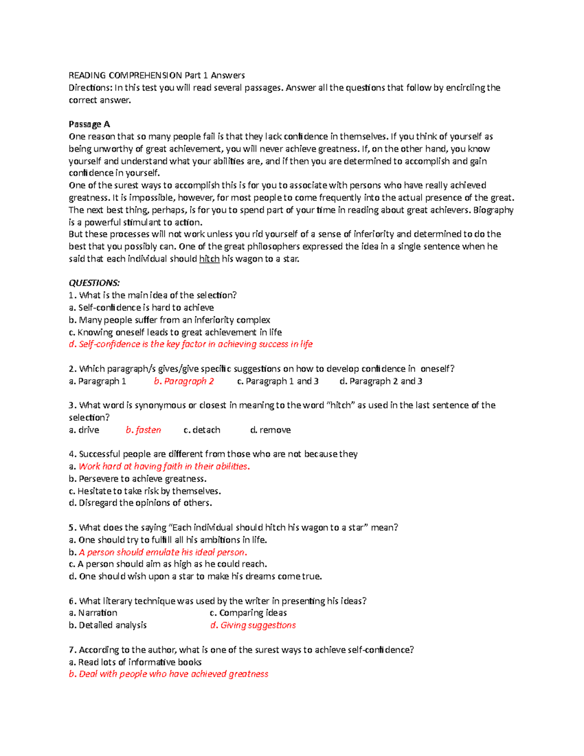 Reading Comprehension EPT - READING COMPREHENSION Part 1 Answers ...