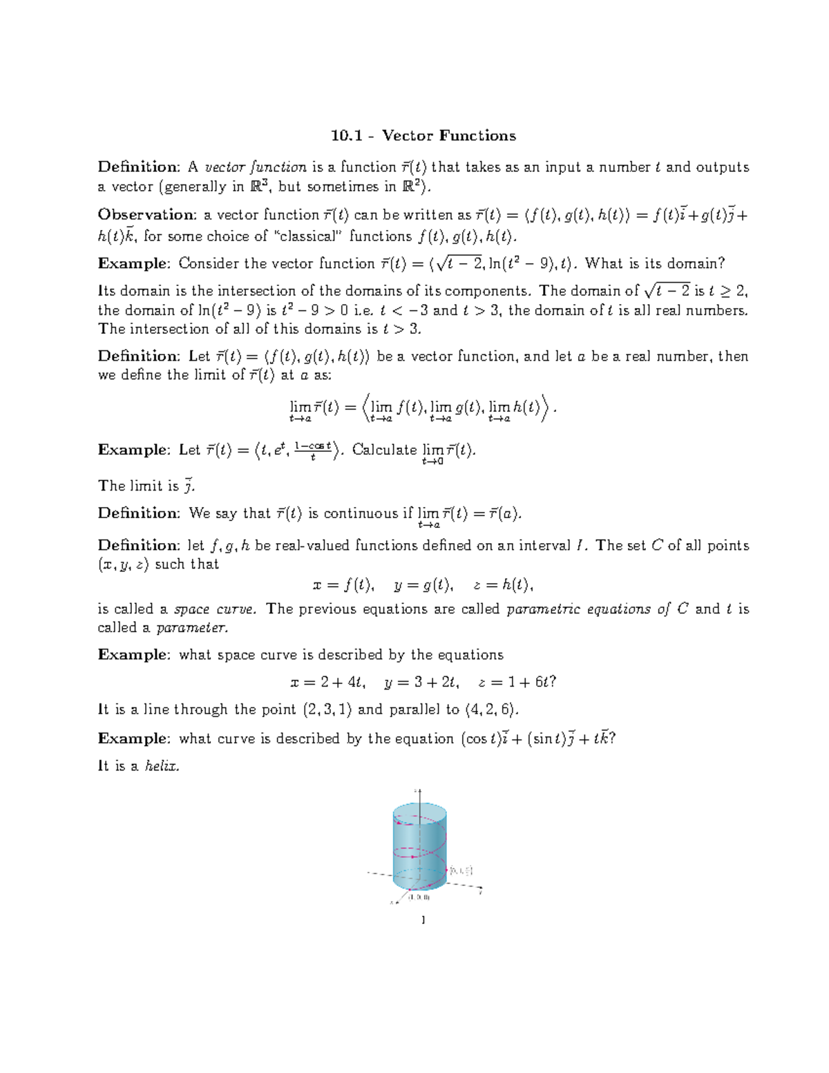 Vector Functions 10 Vector Functions Definition A Vector Function 0413