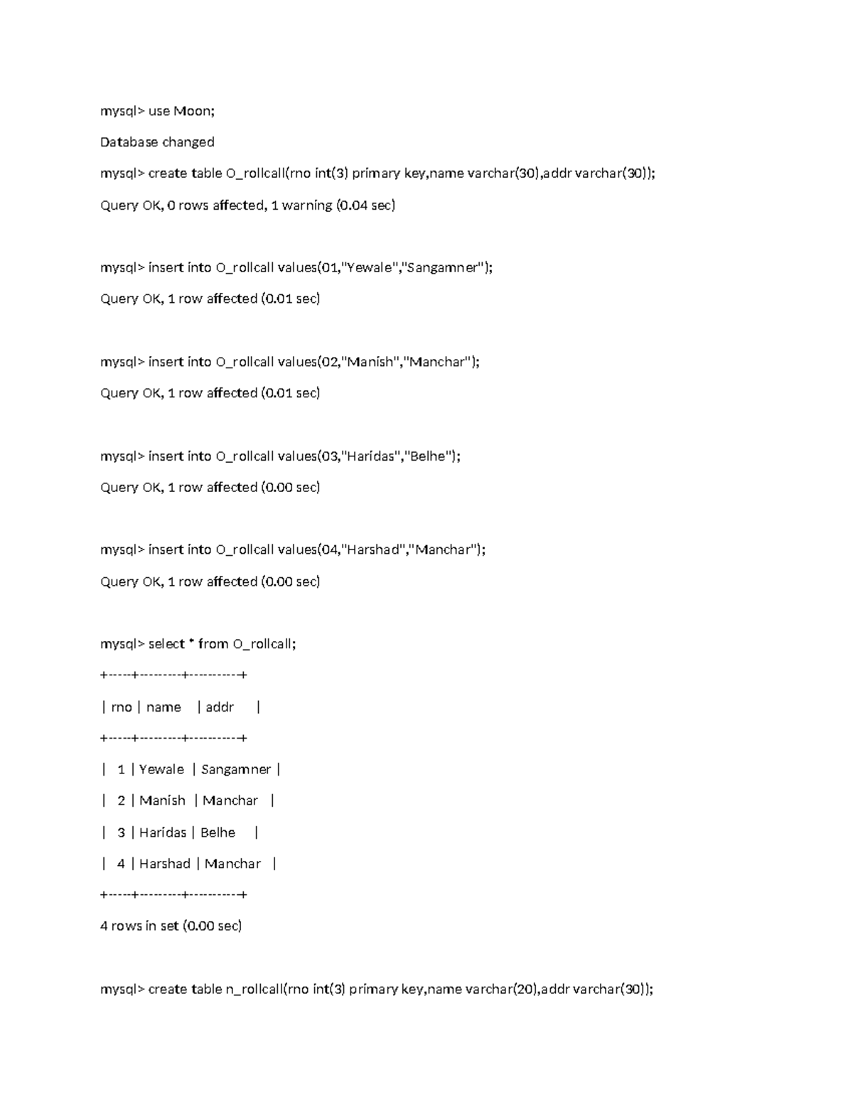 M6 Dbms Its Code For The Dbms Practical Mysql Use Moon Database