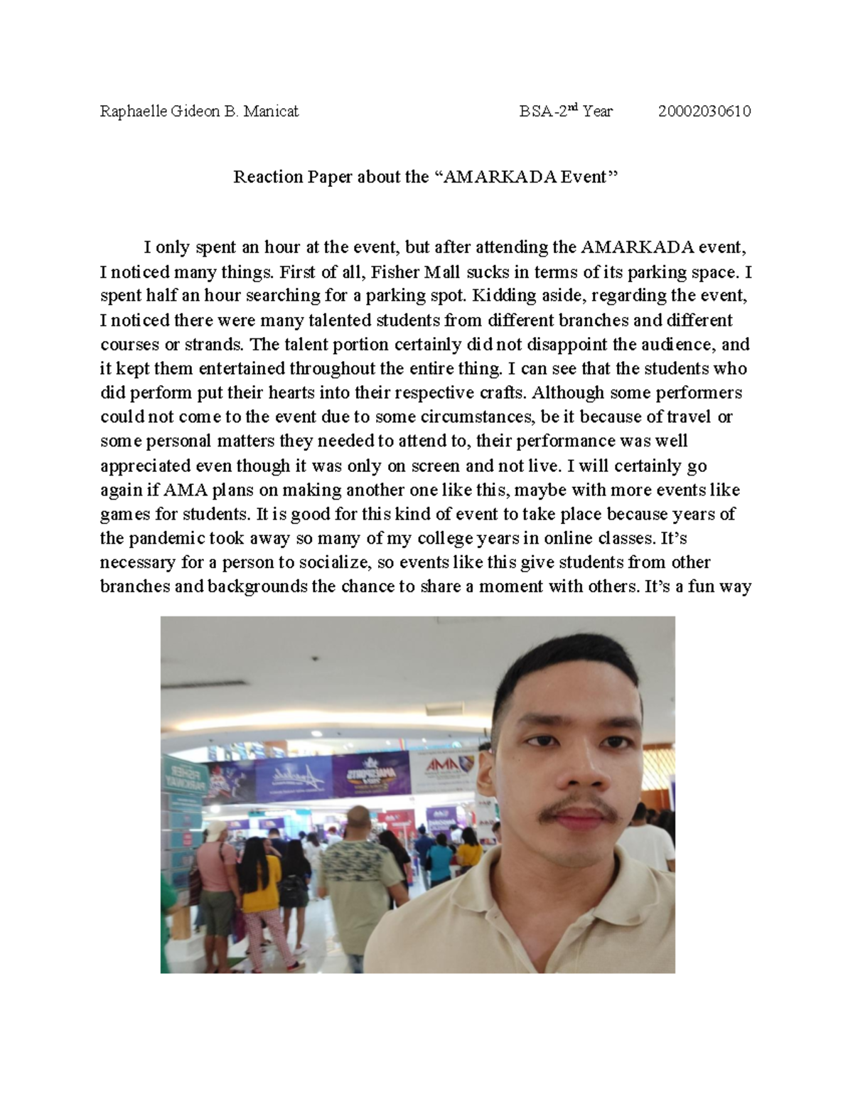 Reaction paper amarkada - Raphaelle Gideon B. Manicat BSA- 2 nd Year ...