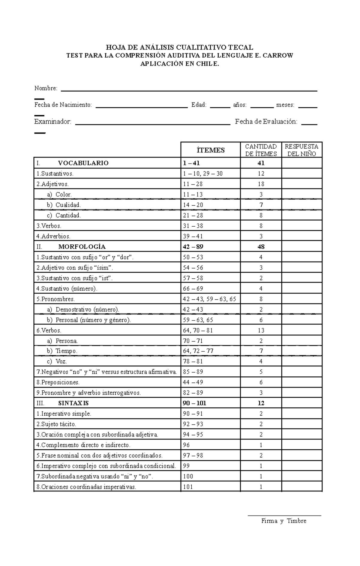 Tecal hoja de respuestas - HOJA DE ANÁLISIS CUALITATIVO TECAL TEST PARA ...