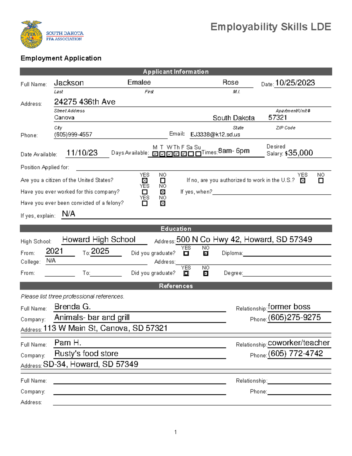 Employability Skills Application State - 1 Employability Skills LDE ...