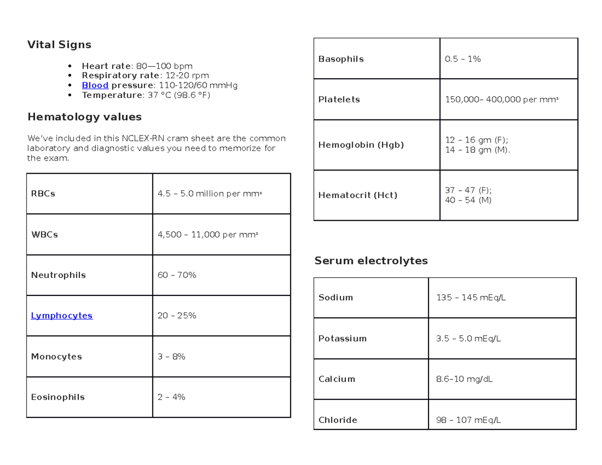 Vital Signs - this helps for nclex review - Vital Signs Heart rate: 80 ...