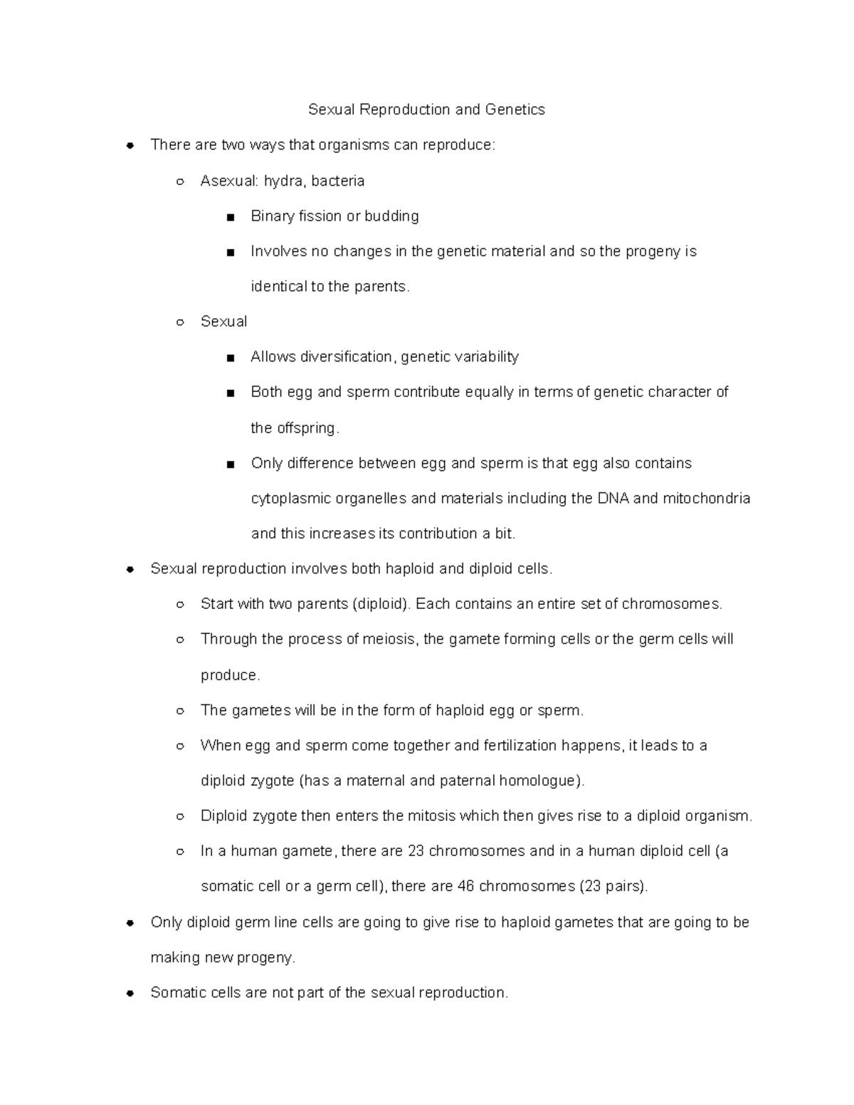 Cell biology module 31 - notes - Sexual Reproduction and Genetics There ...