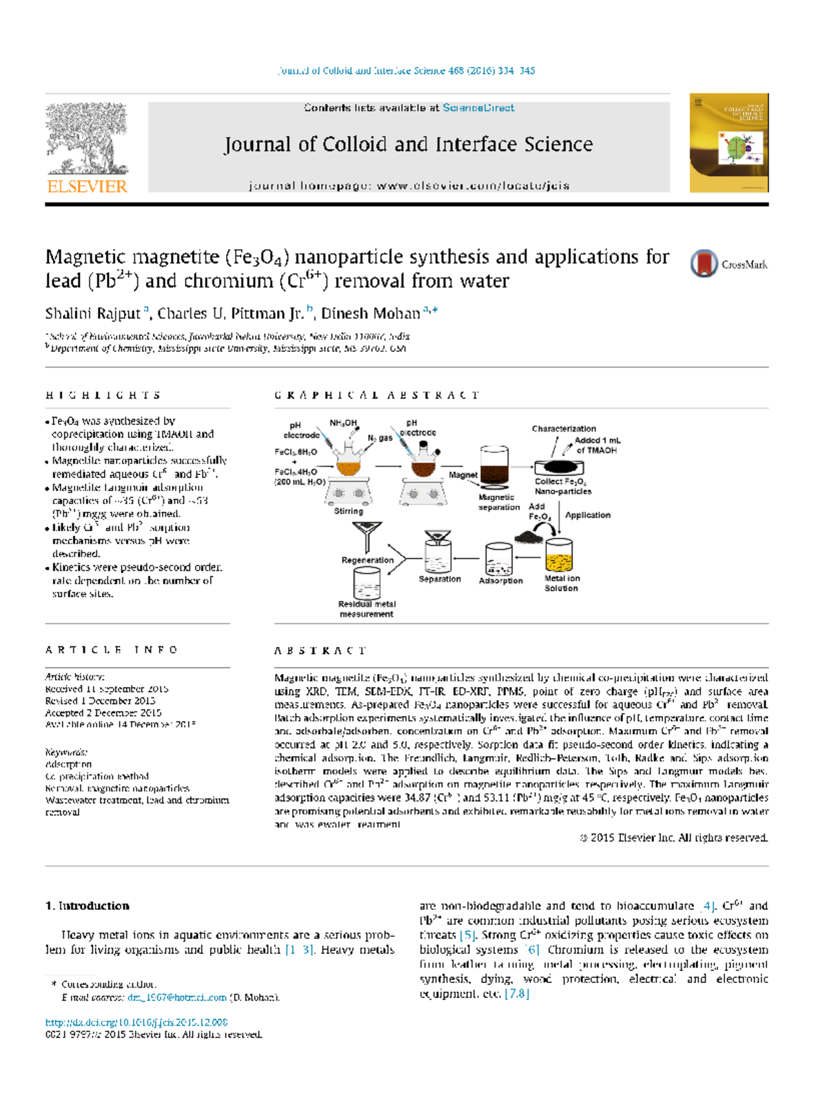 Magnetic magnetite (Fe3O4) nanoparticle synthesis and applications for ...