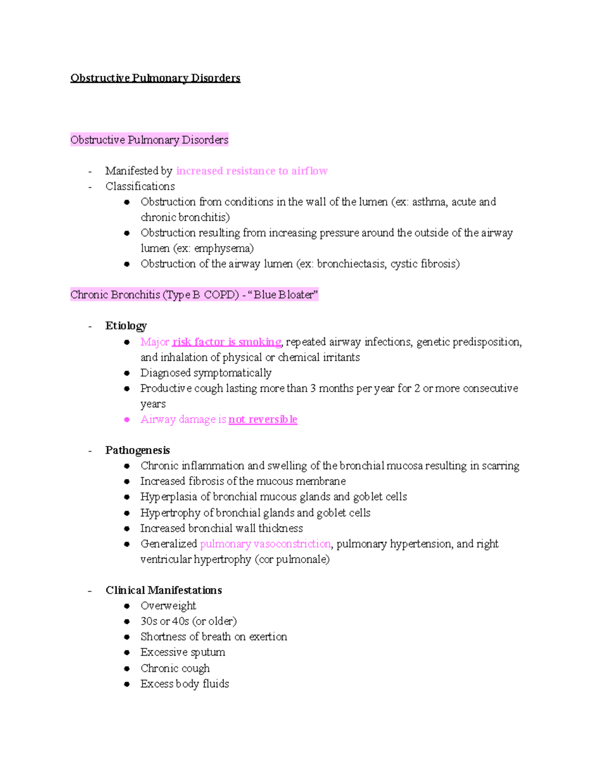 PATH- Obstructive Pulmonary Disorders - Obstructive Pulmonary Disorders ...