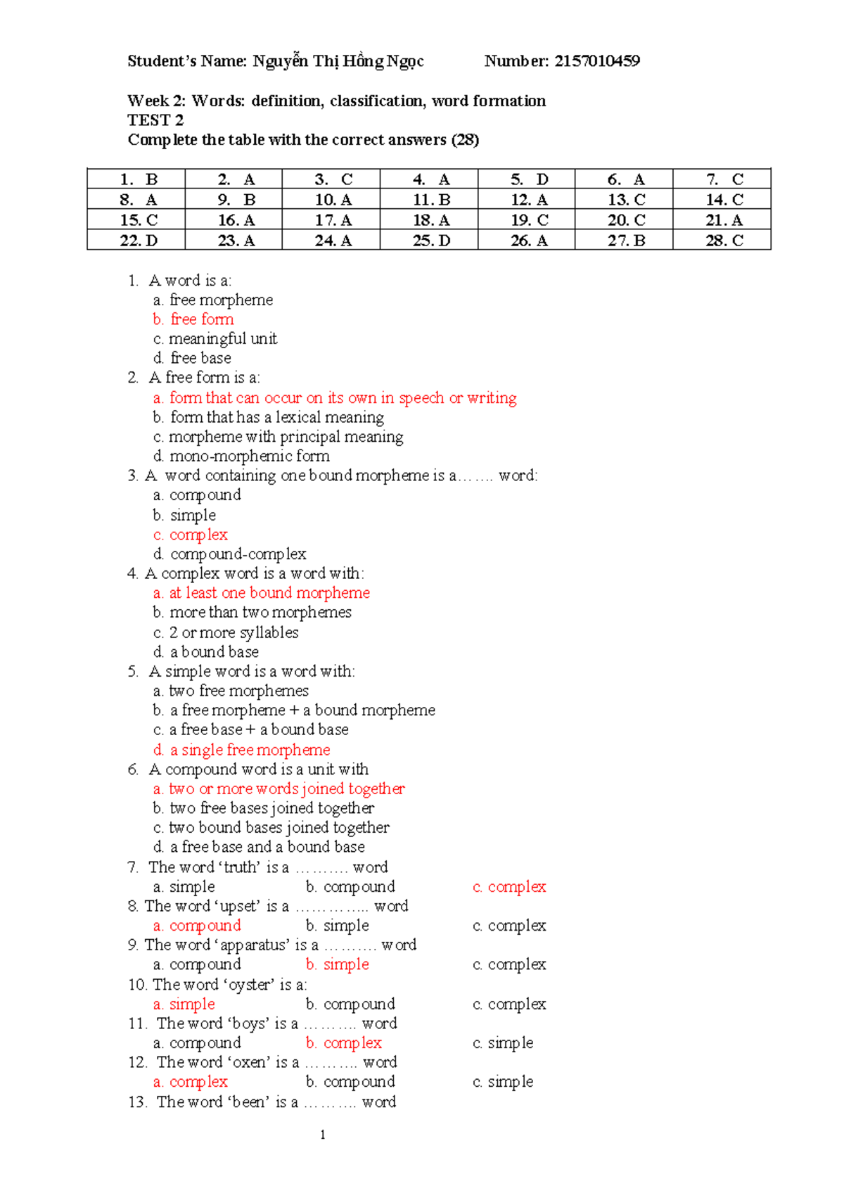 Minitest week 2 - Syntax - 1 Student’s Name: Nguyễn Thị Hồng Ngọc ...