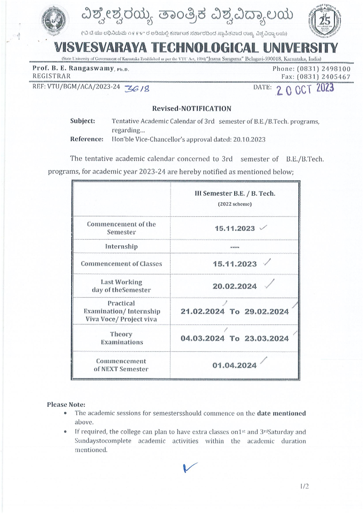 Academic-Calender-B.E - electronics - Studocu