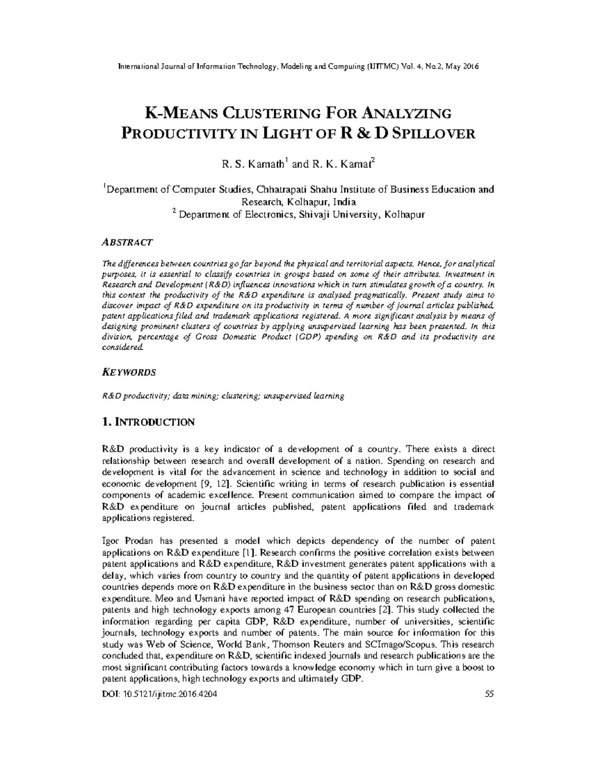 K Means Clustering FOR Analyzing Product - DOI: 10.5121/ijitmc.2016 55 ...