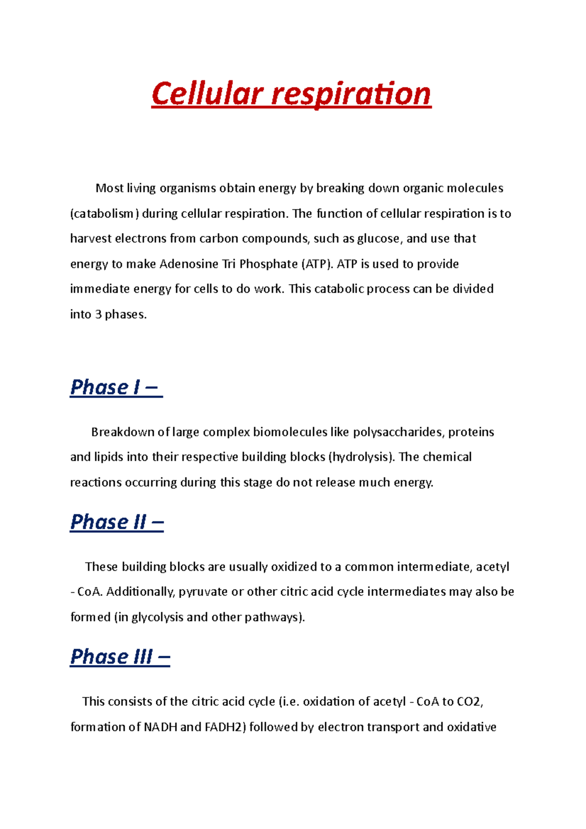 Cellular respiration - The function of cellular respiration is to ...