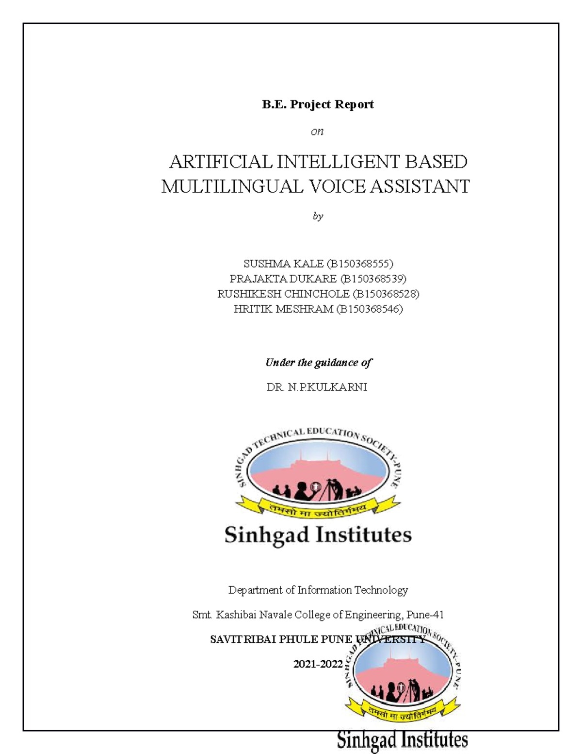 Project Report Phase-II Format 21-22 - B. Project Report on ARTIFICIAL ...