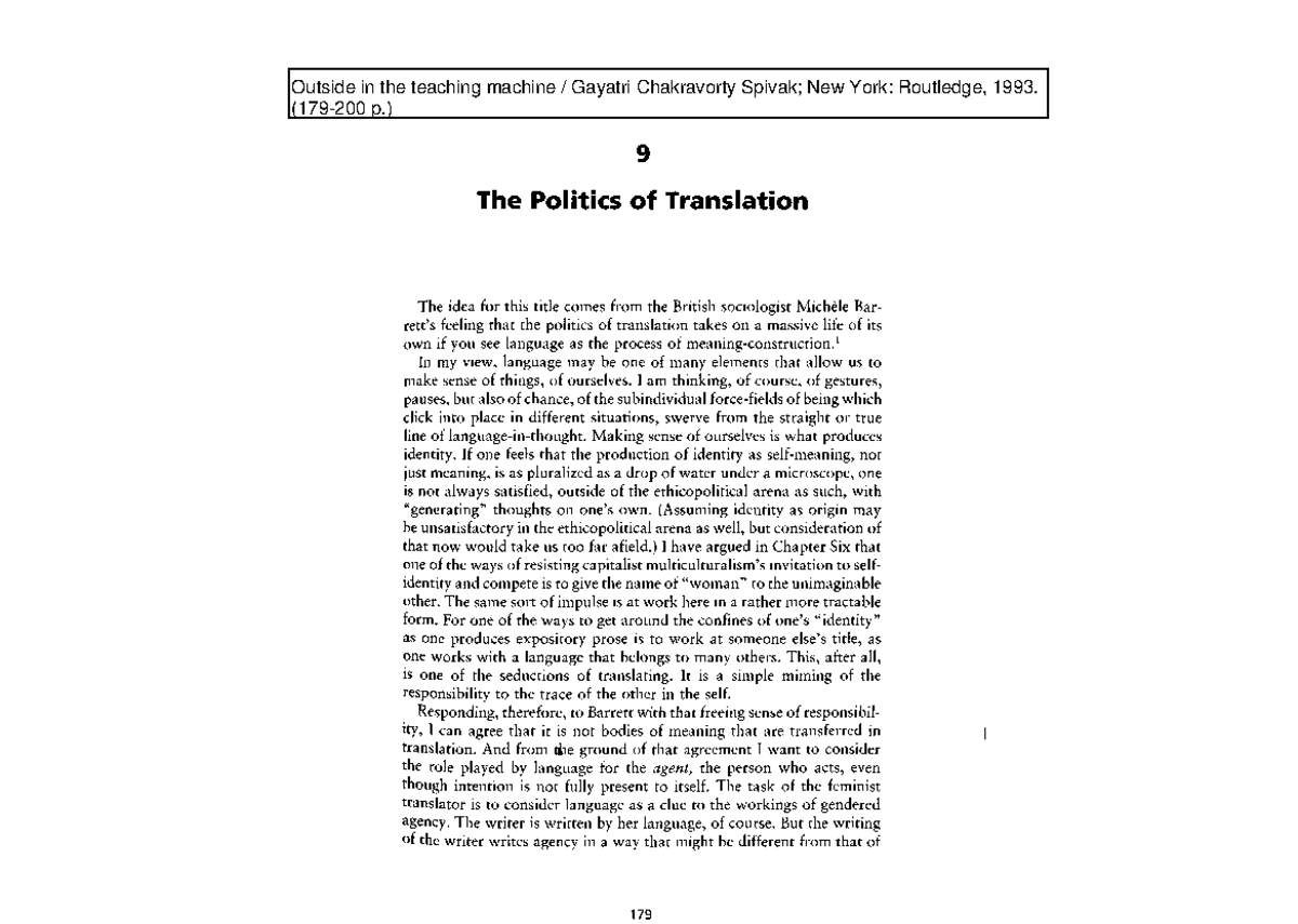 16spivak - Translation - 9 The Politics of Translation The idea for ...