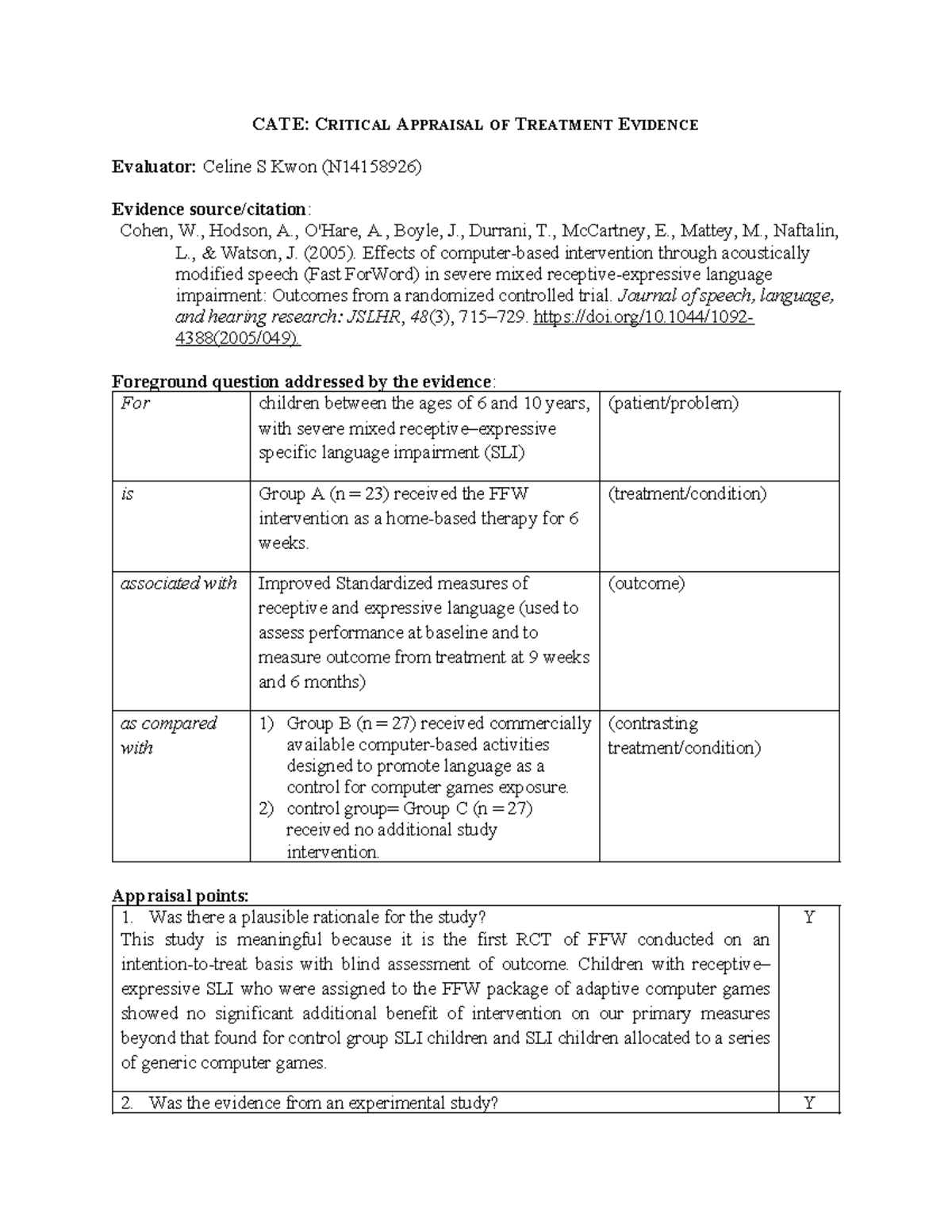 CATE Cohen - Notes and assignments - CATE: CRITICAL APPRAISAL OF ...