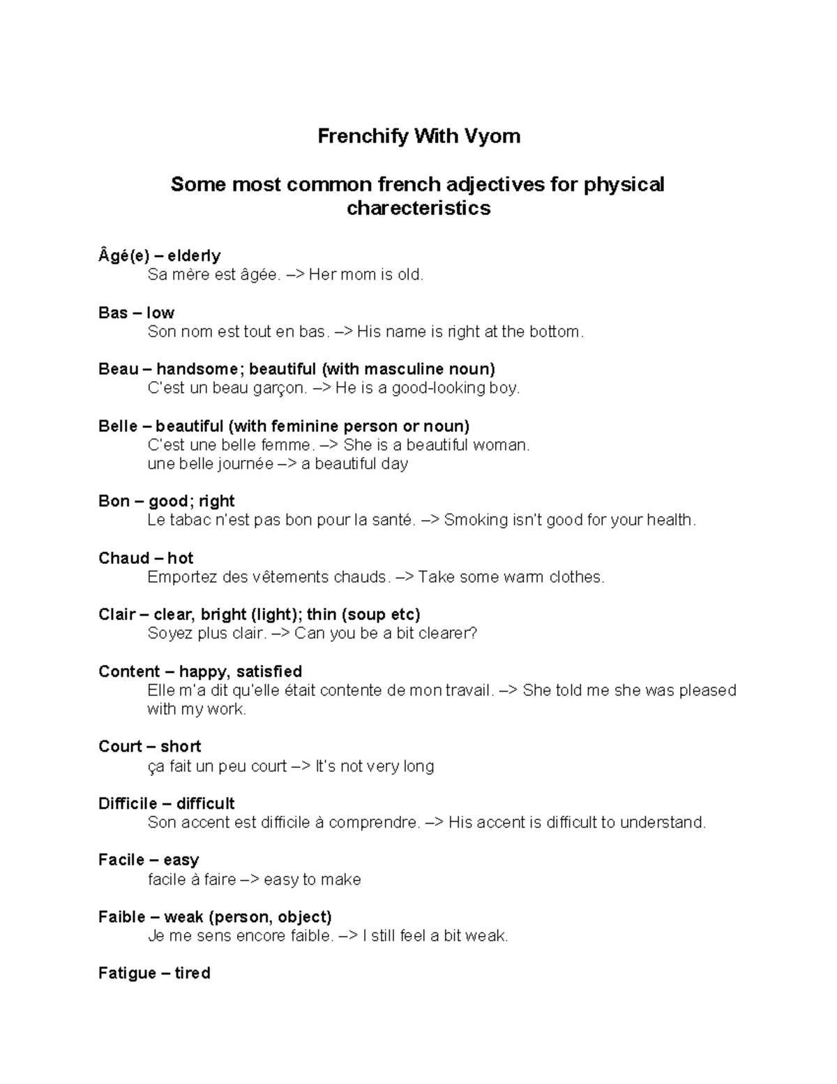 Worksheet 6 Important adjectives for physical charecteristics ...