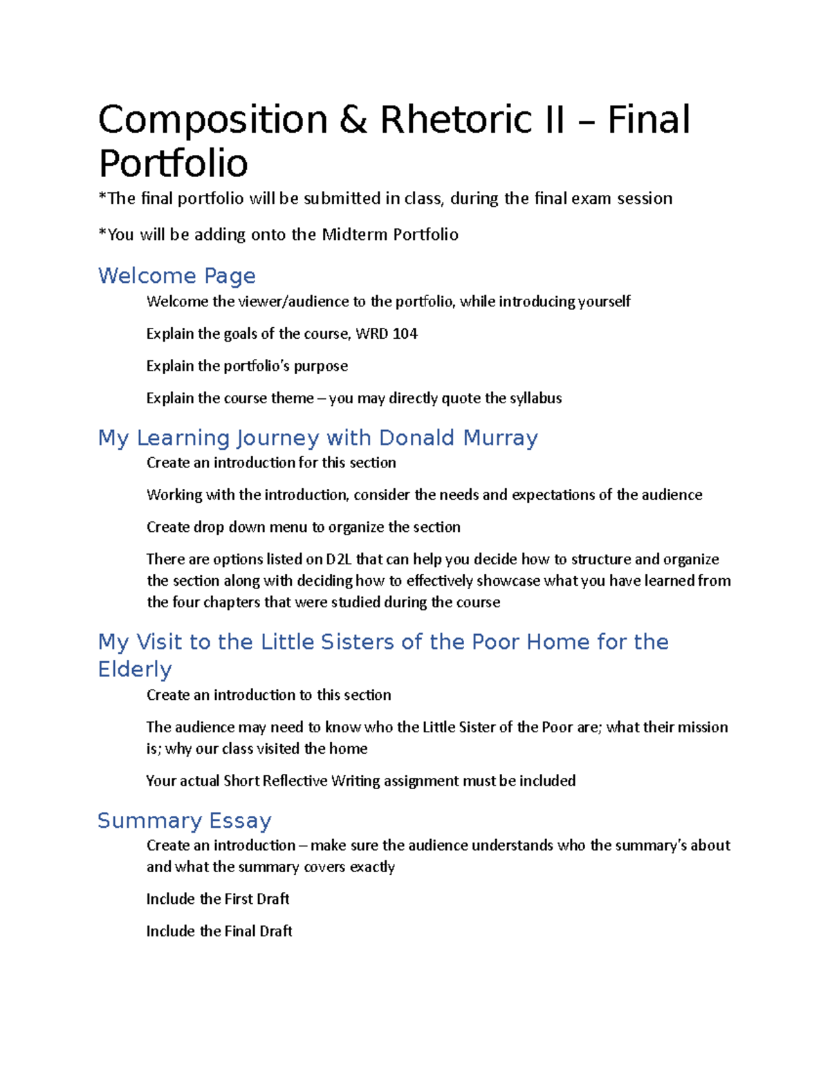 Final Portfolio Notes - Composition & Rhetoric II – Final Portfolio ...