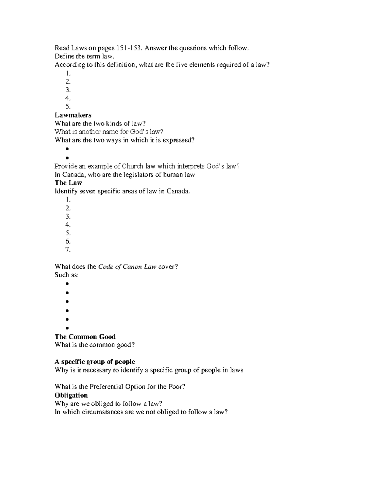 U03A.05A Law-Textbook Questions Worksheet - Read Laws on pages 151-153 ...