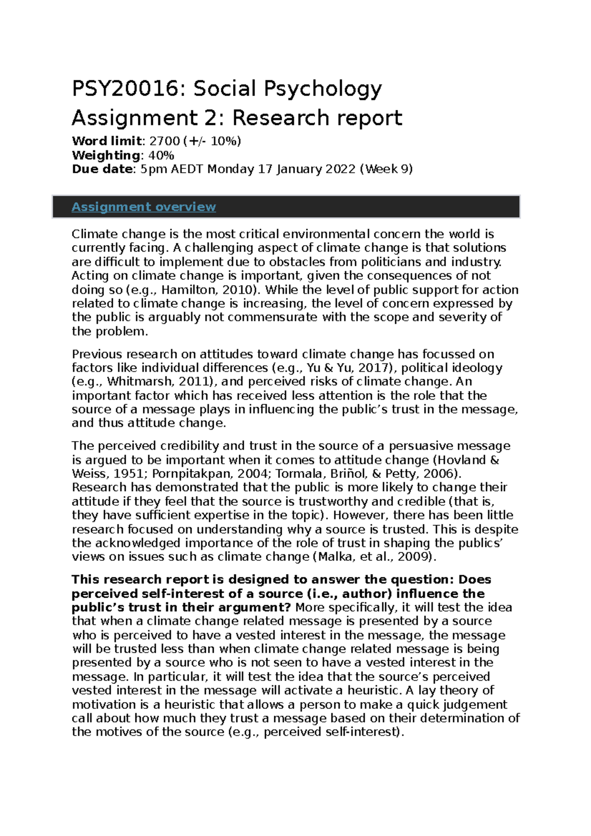 PSY2001 6 - Ass 2 Research Report - PSY20016: Social Psychology ...