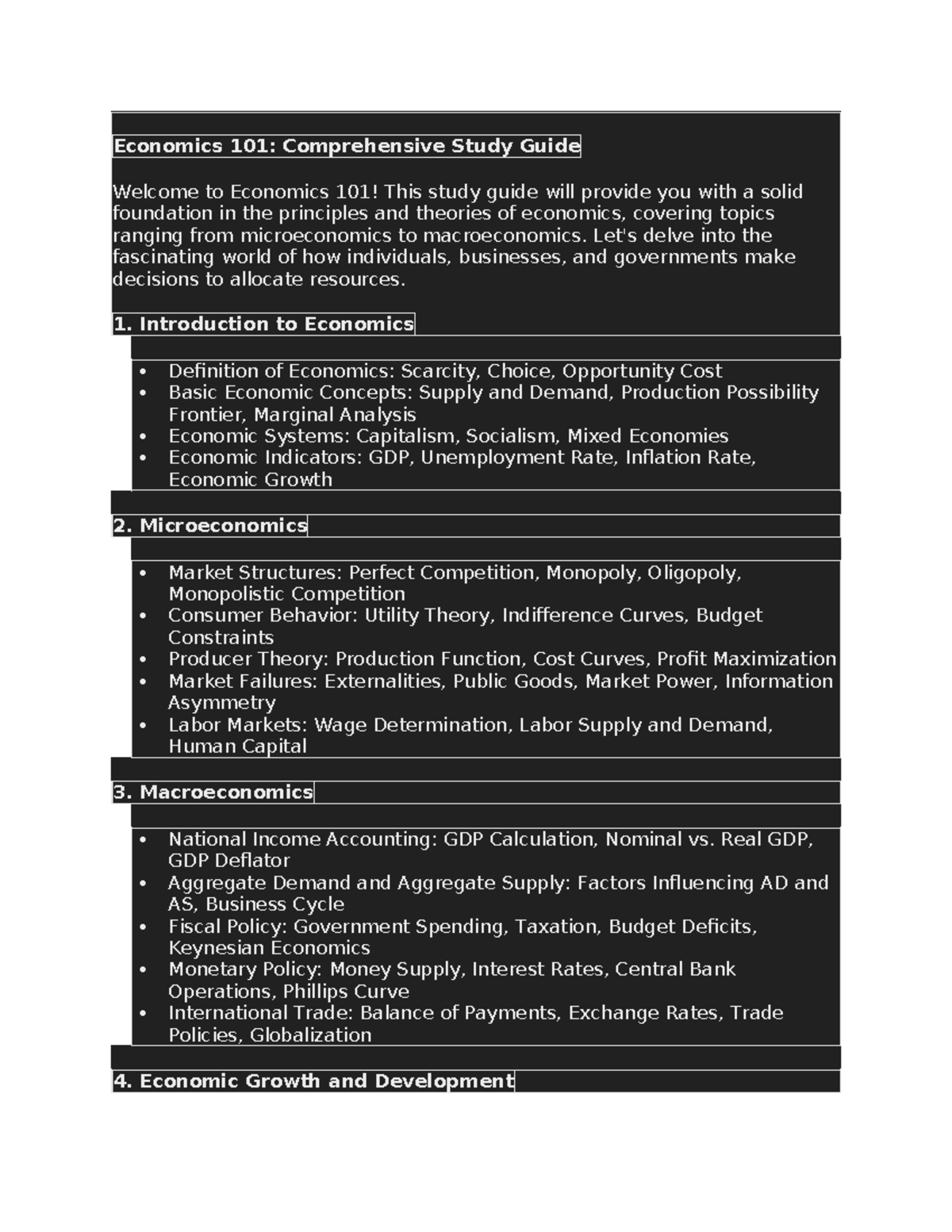 Economics 101 Final Study Guide - Economics 101: Comprehensive Study ...