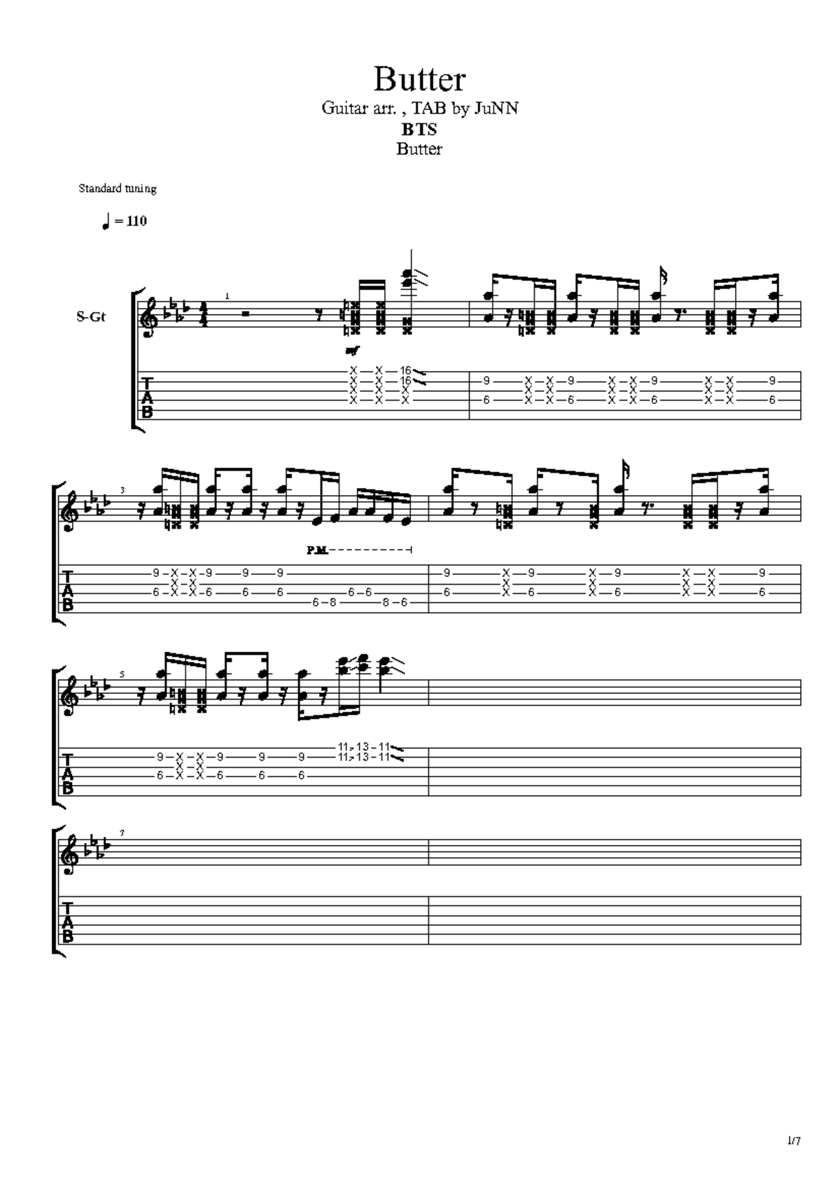 Butter Ju NN version Rhythm - Butter Guitar arr. , TAB by JuNN BTS ...