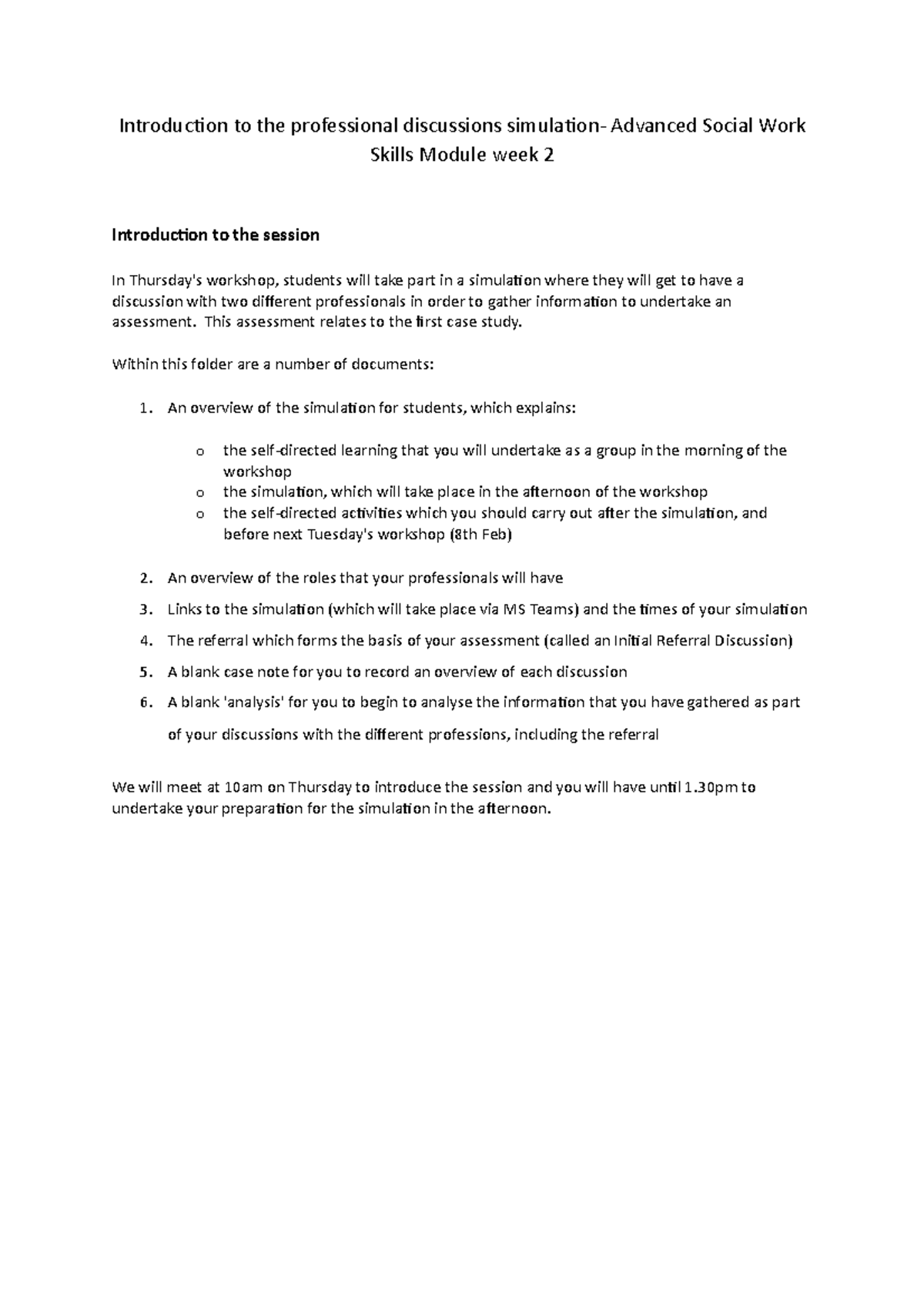 Introduction to the professional discussions simulation - This ...