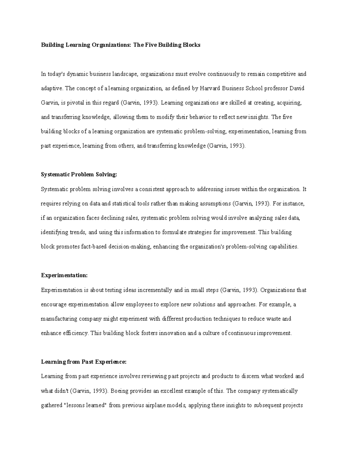 Building Learning Organizations The Five Building Blocks - The concept ...