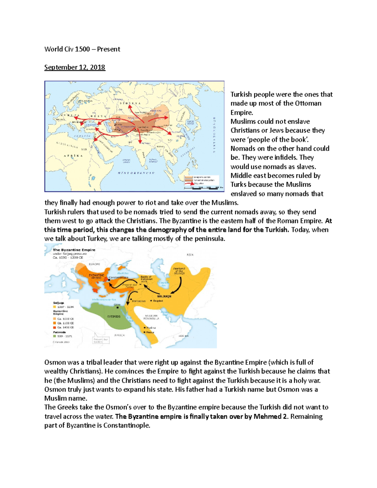World Civ 1500 - Lecture notes All - World Civ 1500 – Present September ...