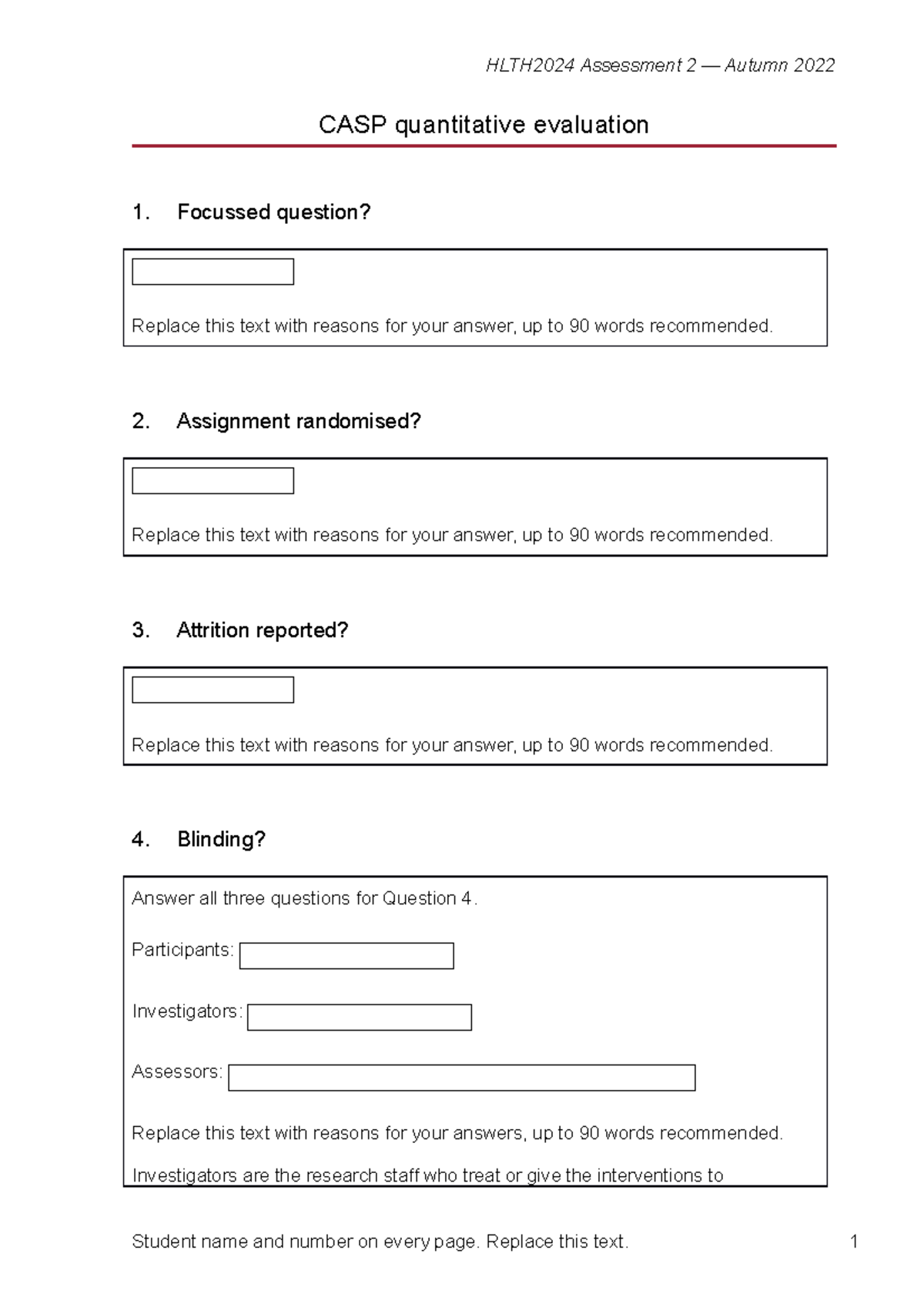 Assignment 2 RCT CASP Quantitative Autumn 2022 - CASP quantitative ...